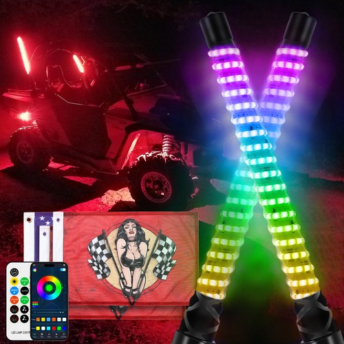 2X 2FT For Can-AM Commander 700 800 1000 4X4 COB RGB LED Spiral Whip ...