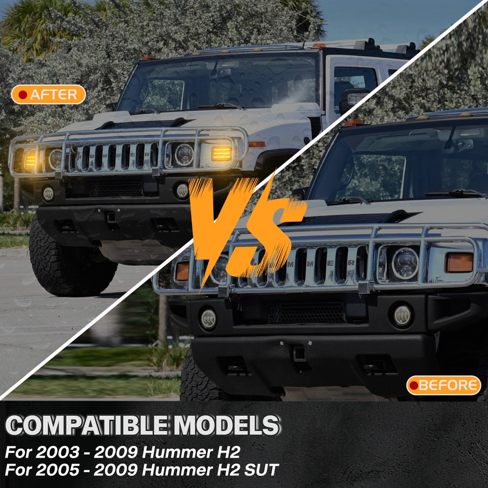 For 2003-2009 Hummer H2 Smoke Switchback LED Front Bumper DRL Turn ...