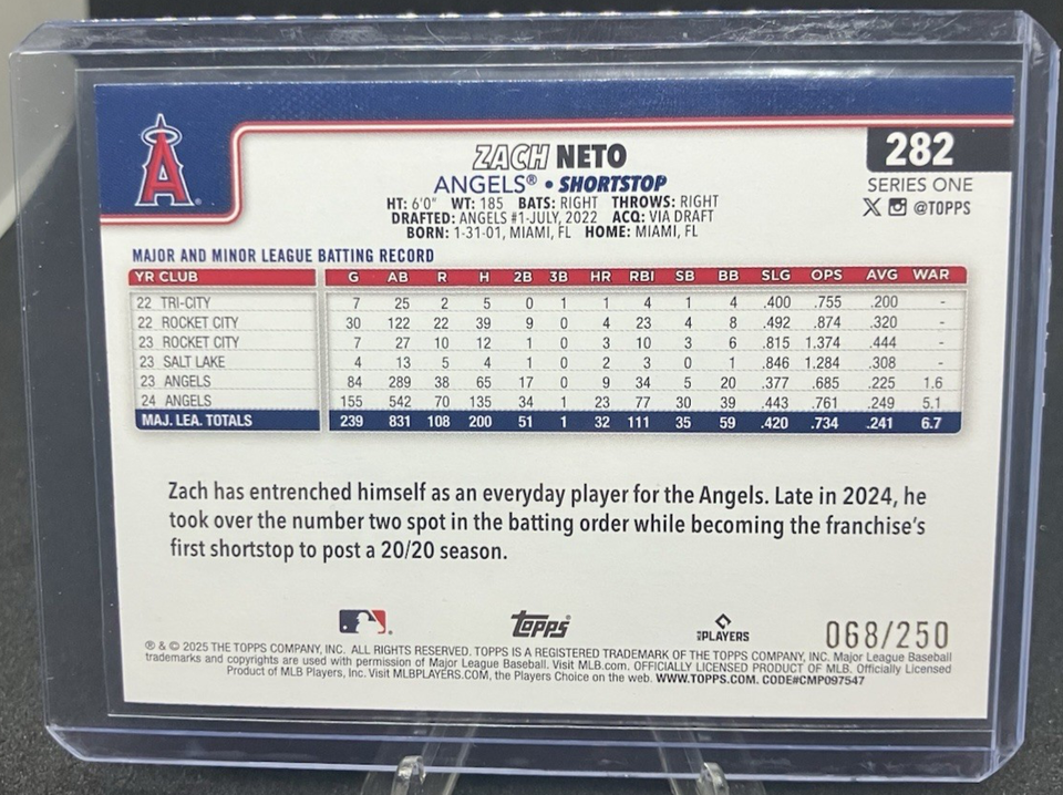 Zach Neto - 2025 Topps #282 Purple Rainbow Foil SP Parallel /250 LA ...