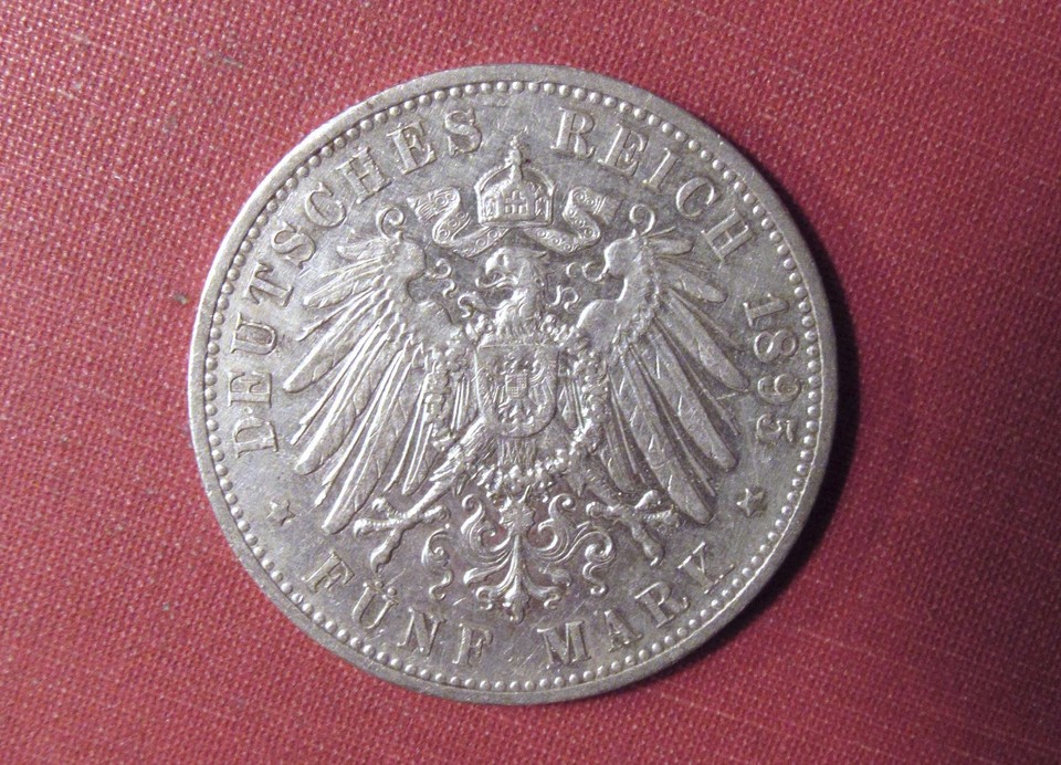 1895F WURTTEMBERG, GERMAN STATES 5 MARK - LARGE SILVER COIN, SOME ...