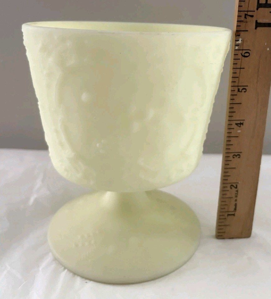 Fenton Custard Glass Dish Wild Strawberry Compote Candy Glows Green ...