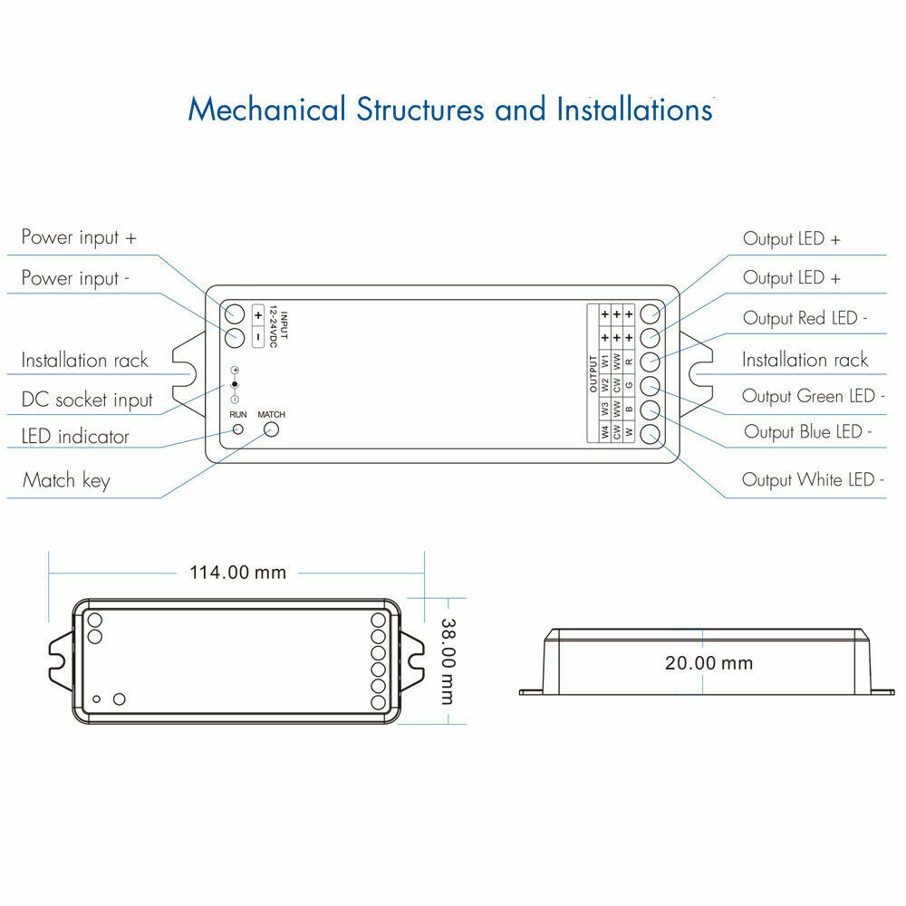 Wireless 4CH LED Strip Controller RGBW/RGB/CCT/Dimming + 2.4G Remote ...