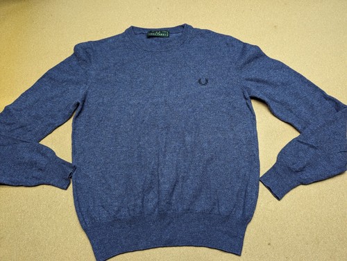 Fred Perry Mens Blue Sweater 40 / 102 cm Wool Fleece Pullover Jumper ...