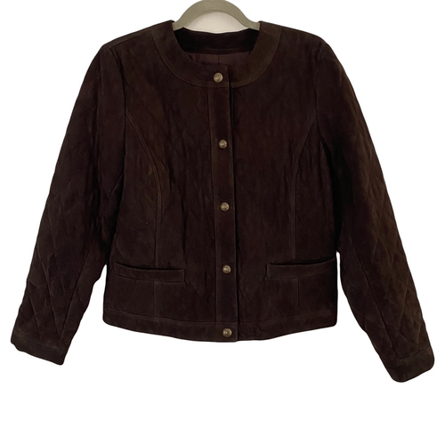 Talbots Chocolate Brown Suede Leather Quilted Button Front Jacket ...
