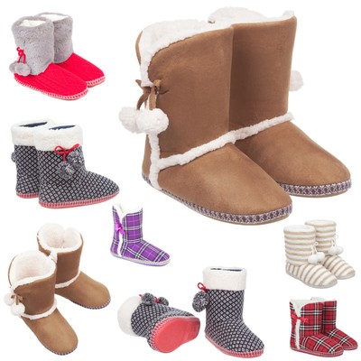 Ladies Girls Slip On Bootie Boot Slippers Size 3 to 8 UK - FAUX FUR ...