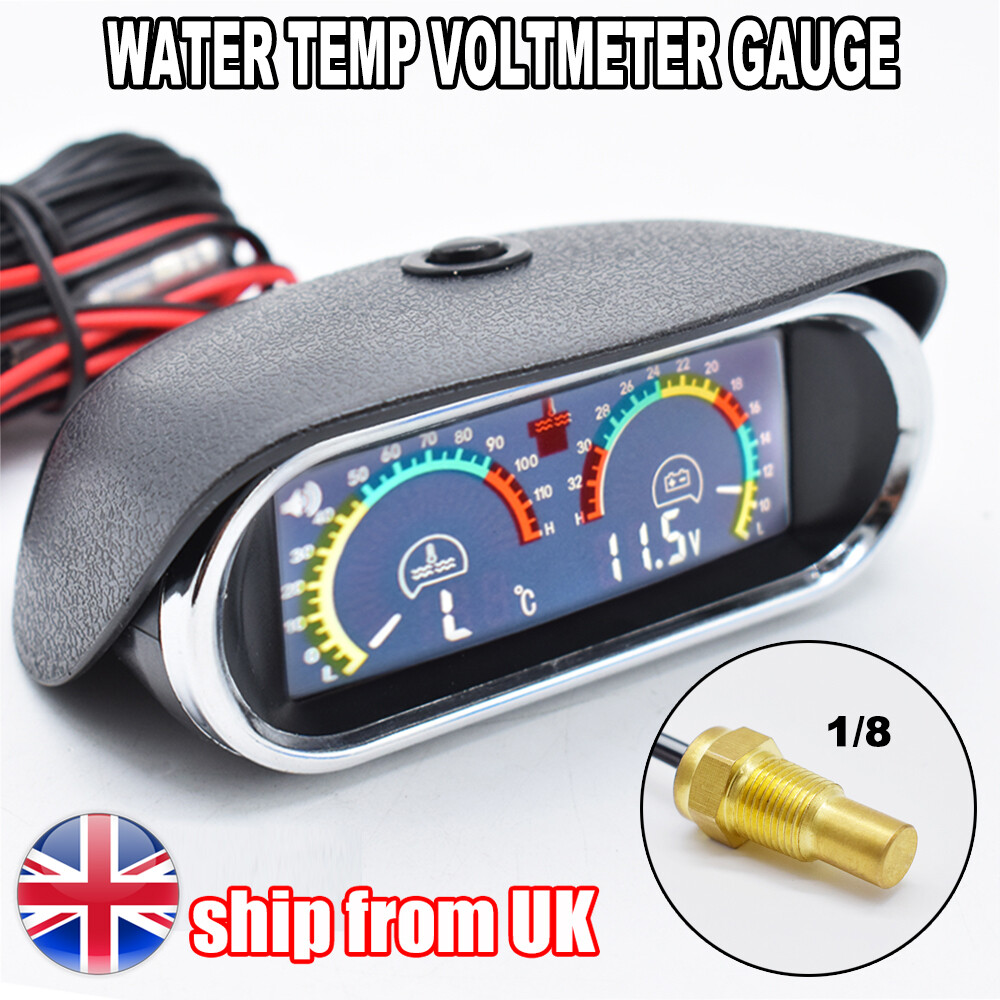 Horizontal 2 In 1 Car Water Temperature Gauge Voltmeter Temp Alarm W ...