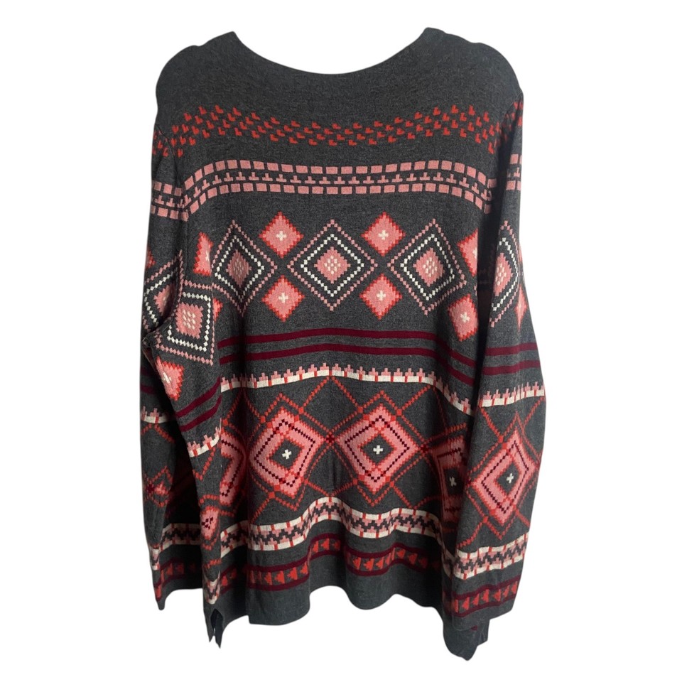 Size 2X Talbots Pullover Grey Geometric Diamond Sweater Lambswool Pink ...