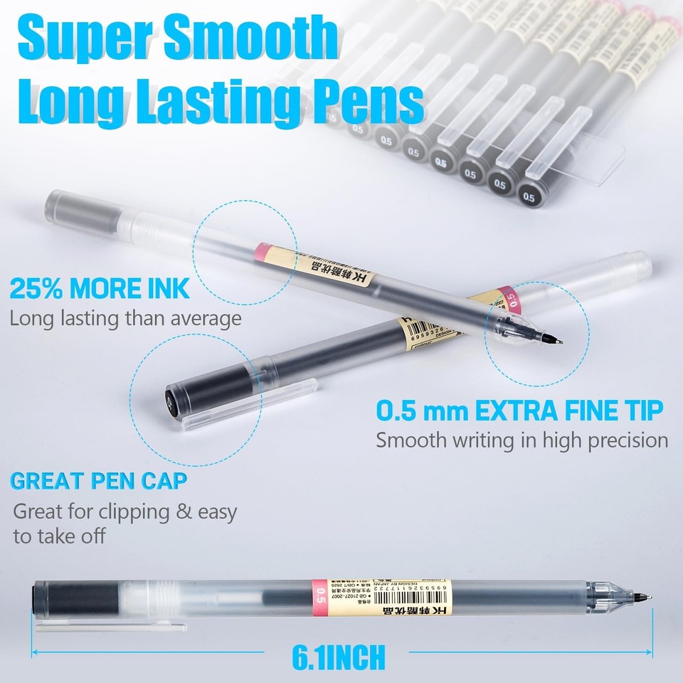 Premium Black Gel Pens, [0.5mm] Extra Fine Point Pens Smooth Writing ...