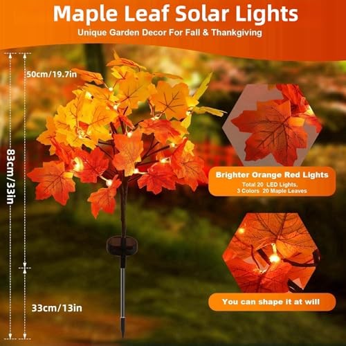 Pack Fall Solar Lights Outdoor Waterproof,40LED 80 Maple Leaves Solar ...