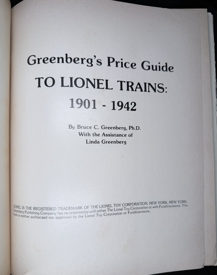 Greenberg's Price Guide to Lionel Trains 1901-1942 HC/DJ 1979 2nd Ed ...