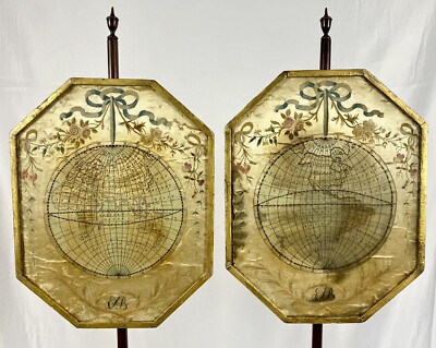 Antique Pair of 18th C. George III Embroidery Needlework World Map Pole ...
