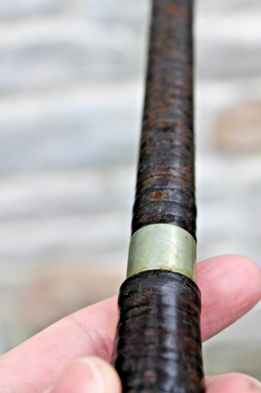 Antique 1800's cane STACKED LEATHER ball swagger stick metal 34.5 ...