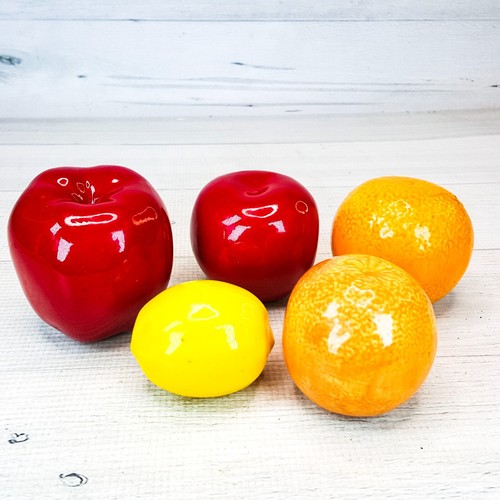 Vintage Ceramic Realistic Faux Fruit Apples Oranges Lemon 5pcs for ...