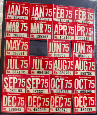 1975 Massachusetts Original Unused License Plate Expiration Stickers | eBay