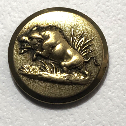 HANDSOME Mid 19th Century Brass Sporting Button ~ Charging Wild Boar 1 ...