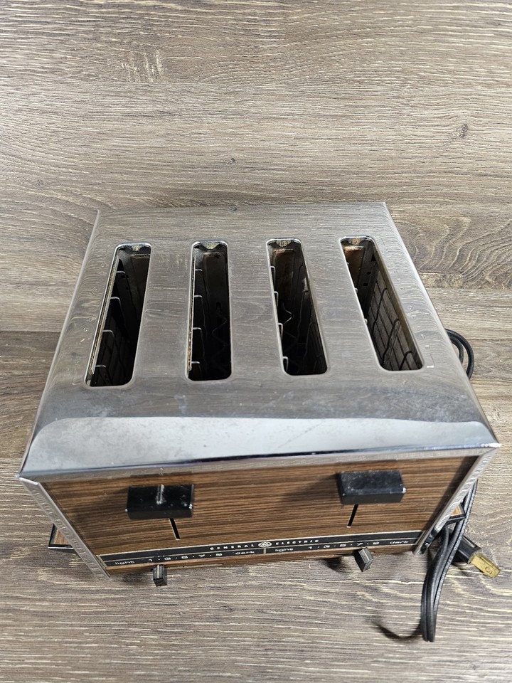 Vintage GE General Electric 4 Slice Toaster Wood Grain Chrome Tested ...
