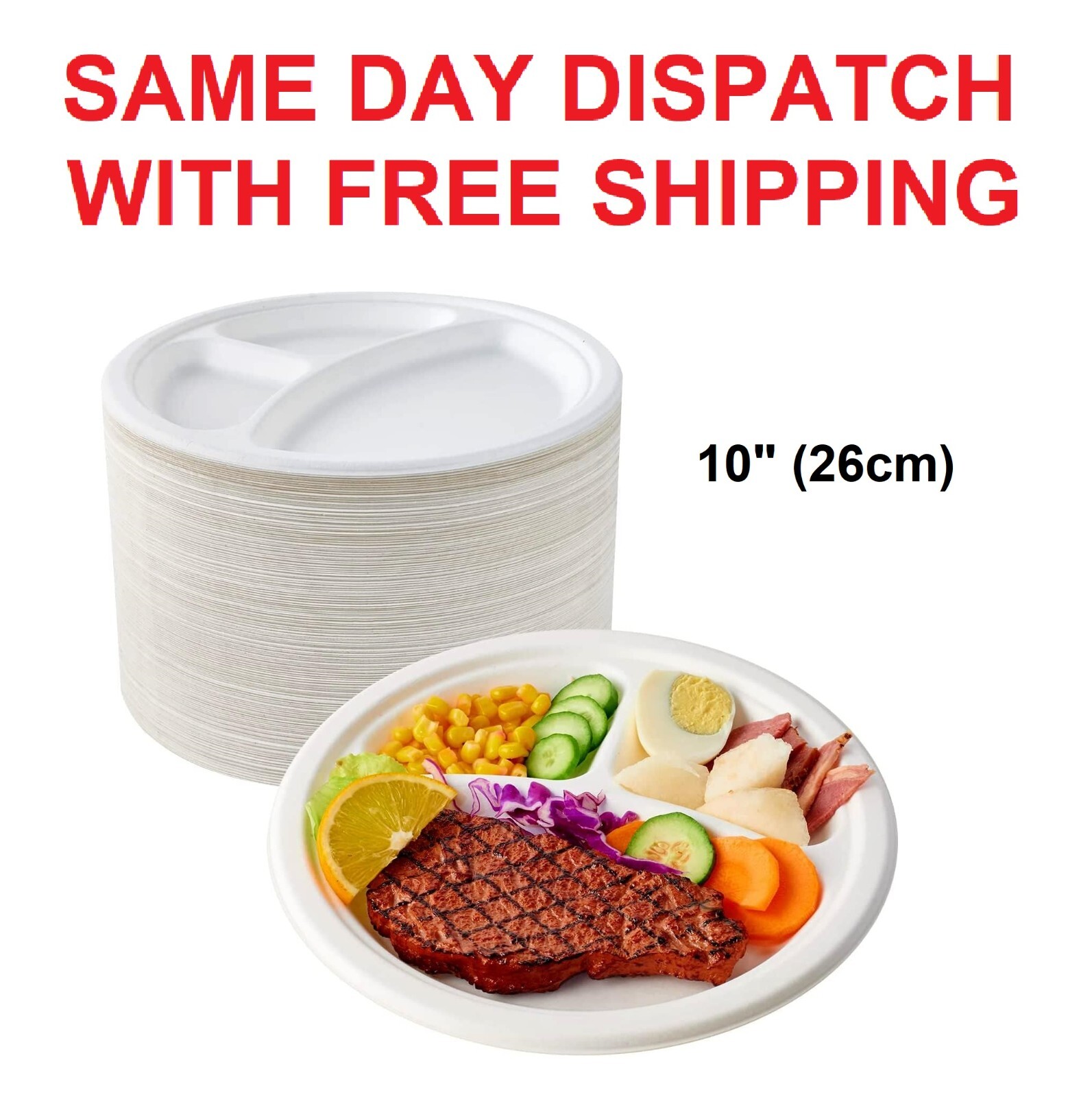 3 Section Plates Reusable 3 Compartment Plastic Dishes for Catering 10 ...