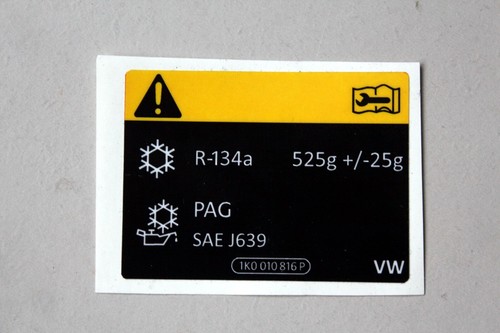 VW Volkswagen Jetta Golf A/C Air Conditioning Refrigerant Capacity Logo ...
