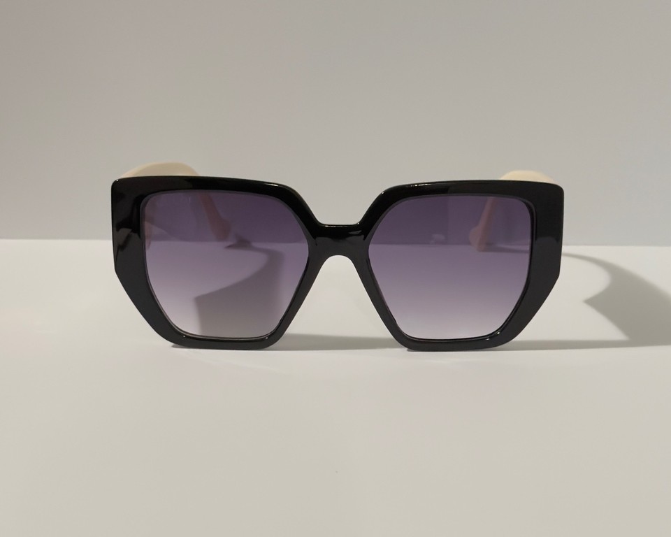 Gucci GG0956S Black Square Sunglasses Cream Arms Violet Lens Ships ...