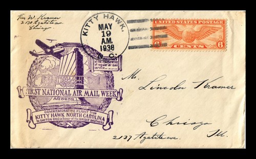 US COVER KITTY HAWK NORTH CAROLINA FIRST NATIONAL AIR MAIL WEEK | eBay