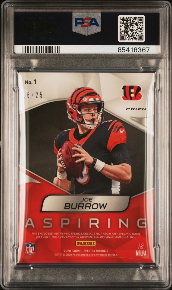 2020 Panini Spectra Aspiring Patch Autographs Joe Burrow #1 Pat. Au ...