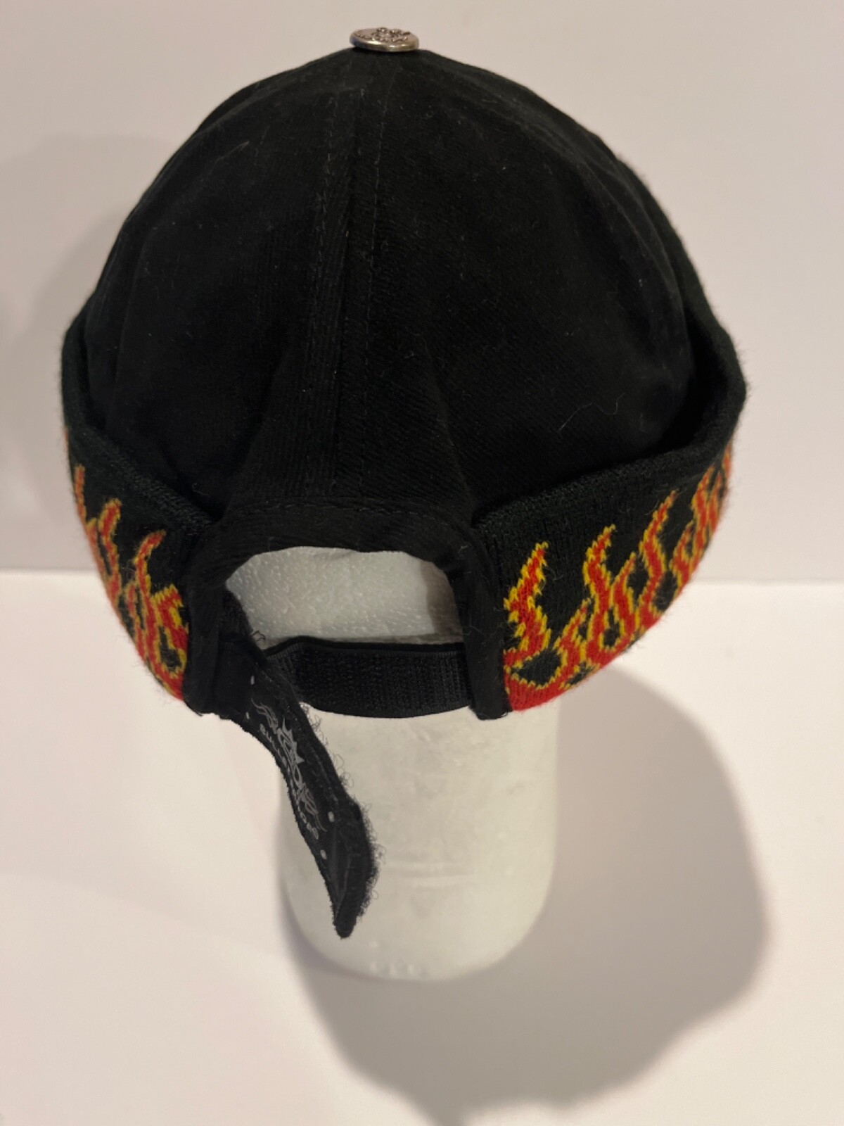 Black Biker Bullet Cap Headwrap Beanie With Red Flames On Cuff Biker ...