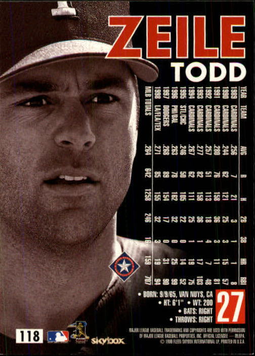 1999 (RANGERS) SkyBox Premium #118 Todd Zeile | eBay