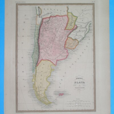 1850 ORIGINAL MAP SOUTH AMERICA CHILE ARGENTINA PATAGONIA URUGUAY ...
