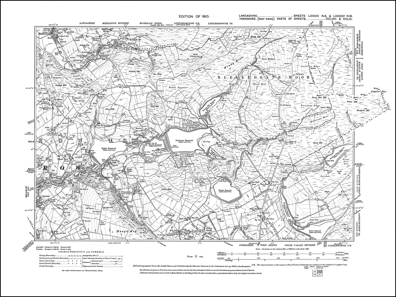 Old map of Milnrow (east), Lancashire 1910: 89NE-NW repro | eBay