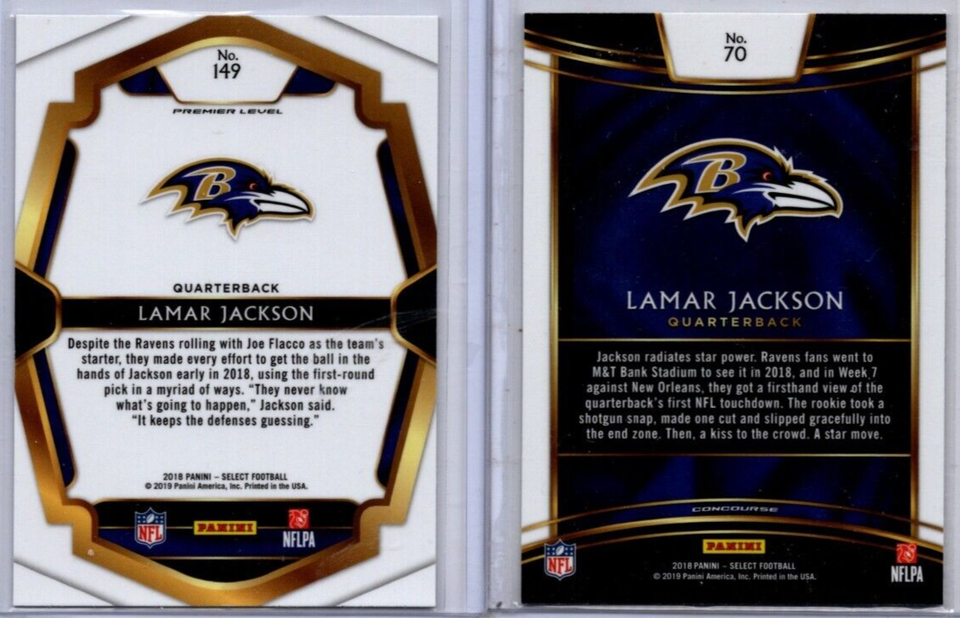 LAMAR JACKSON--RAVENS--2018 PANINI SELECT--2 ROOKIE CARDS #70 & #149 | eBay