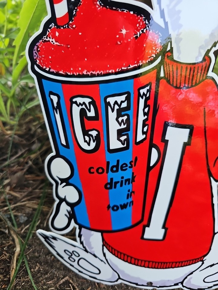 VINTAGE ICEE HEAVY METAL PORCELAIN ADVERTISING SIGN ICE CREAM 12" X 9 ...