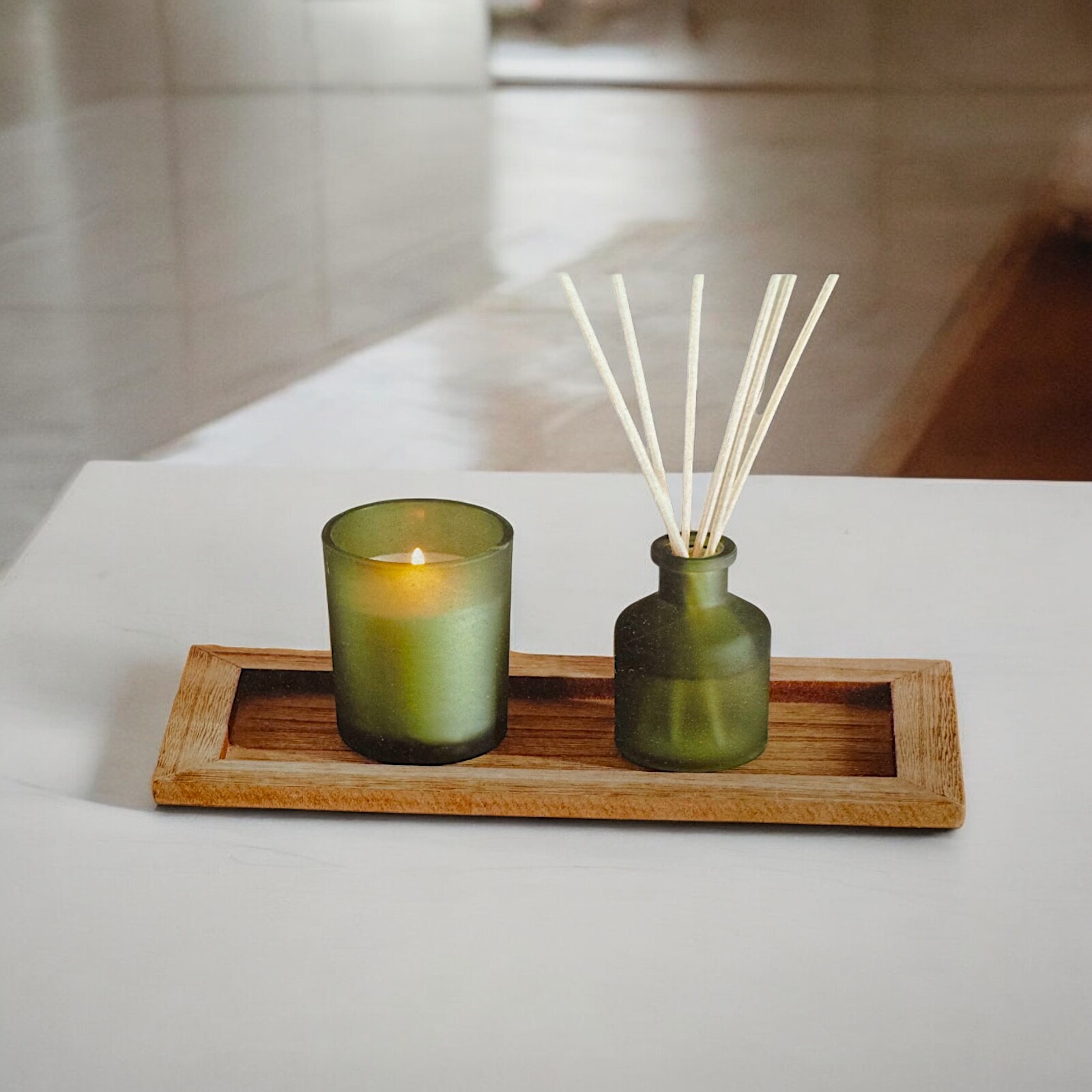 Decorative Fragrance Reed Diffuser & Scented Candle Set With Wooden ...