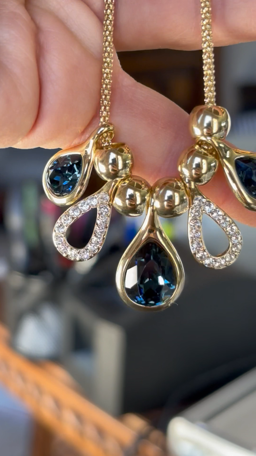 Made With Swarovski Crystals The Adwin Blue & Gold Teardrop Necklace S2 ...