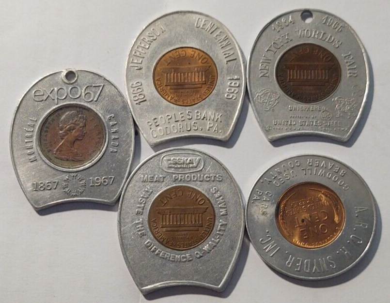 5 Encased Pennies Coins/ Good Luck Tokens , 1946 -1960s Meat ,cars ...
