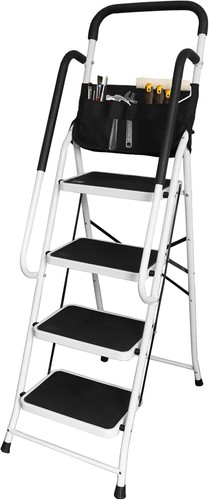 BIG RED Ergonomic 4 Step Folding Ladder w/Anti-Slip Pedal: Step Stool w ...
