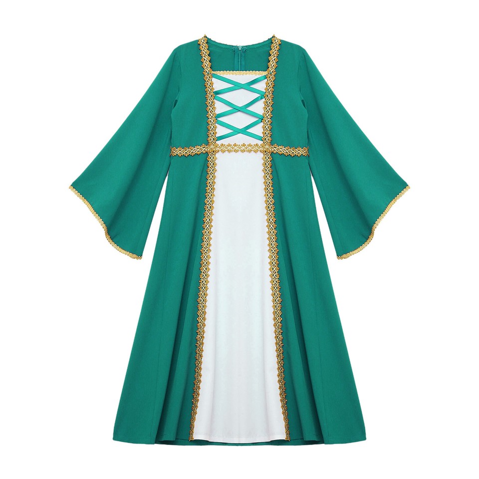 Kids Girls Dress Victorian Renaissance Maxi Medieval Witch Costume ...