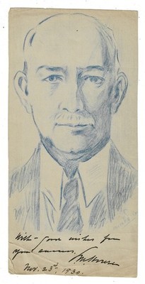 INSCRIBED & SIGNED ORIG. DRAWING of Advisor to Pres. Wilson EDWARD M ...