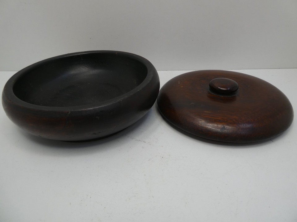 VINTAGE TURNED TIMBER ROUND LIDDED TRINKET DISH WOODEN BOX CANISTER #2 ...