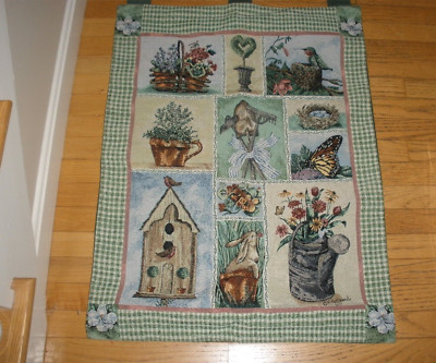 Tapestry Wall Hanging Art Vicky Howard Flowers Bird House Butterflies ...