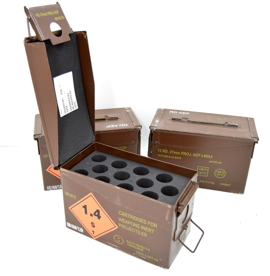 British Army 50 Cal Ammo Box 37MM Tool Box Metal Storage Brown Tin ...