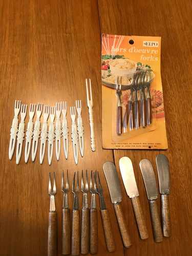 27 Vtg Wood Stainless Plastic Japan Taiwan Cocktail Appetizer Forks ...