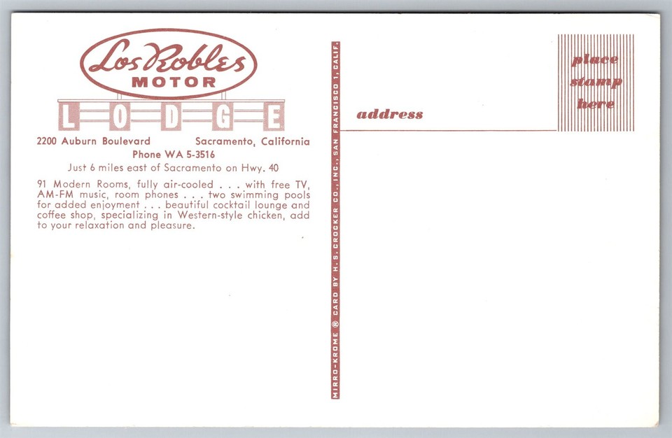 Postcard Los Robles Motor Lodge, Sacramento, California O69 | eBay