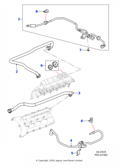 JAGUAR 10-18 XJ 5.0L-V8 Emission System-Vent Breather Tube AJ812235 ...