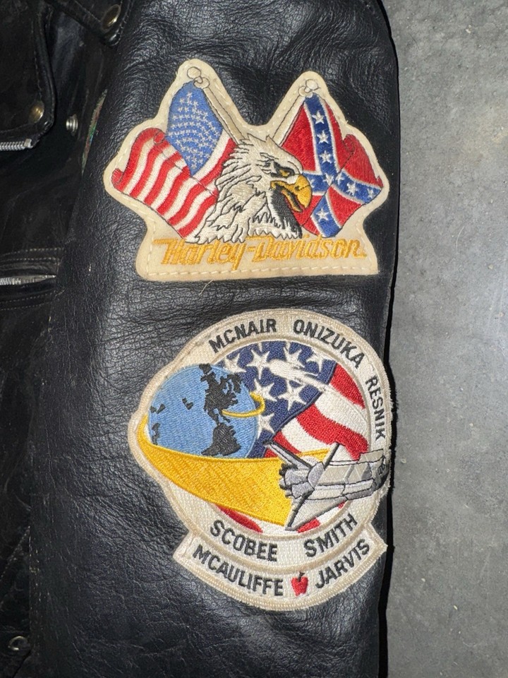 Vintage Shaf Leather Brand Motorcycle Jacket Size 42 With Patches | eBay
