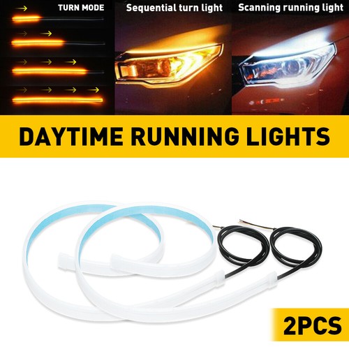 2 x 60CM LED DRL Light Amber Sequential Flexible Turn Signal Strip for ...