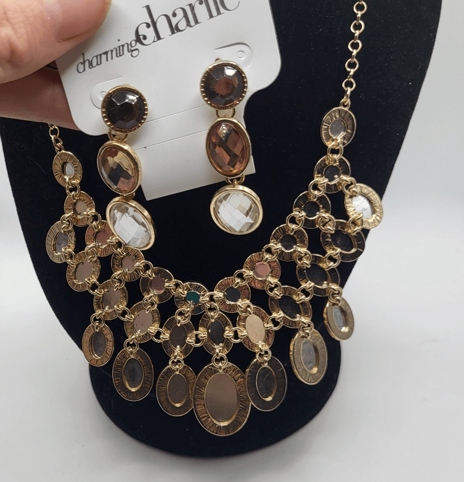 New With Tags Charming Charlie Earring & Necklace Set Bib Ombre 19in | eBay