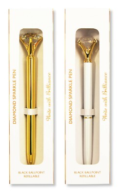 Xonex Diamond Sparkle Single Ballpoint Pen Choice of Gold or White ...