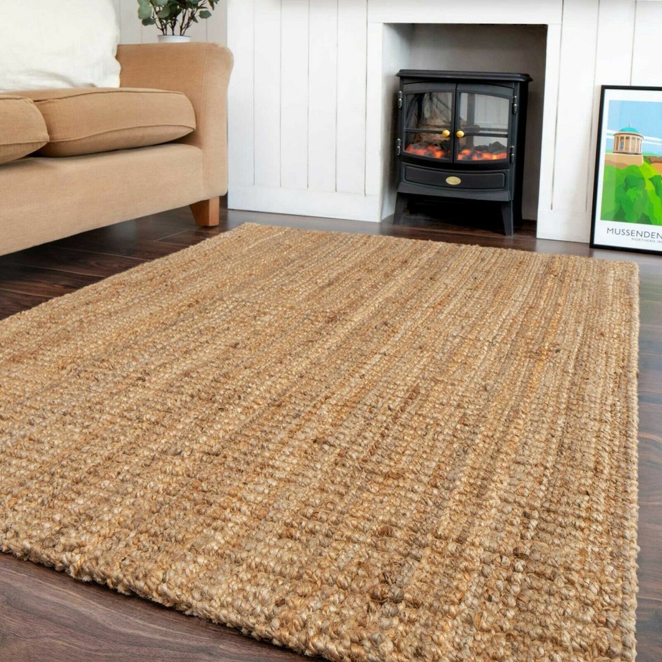 Natural Chunky Jute Rugs Large Living Room Rug Dining Area Hard Wearing ...