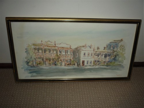 VINTAGE LONG WATERCOLOUR BY WENDY REES HARRISON TITLED TERRACE HOUSES ...