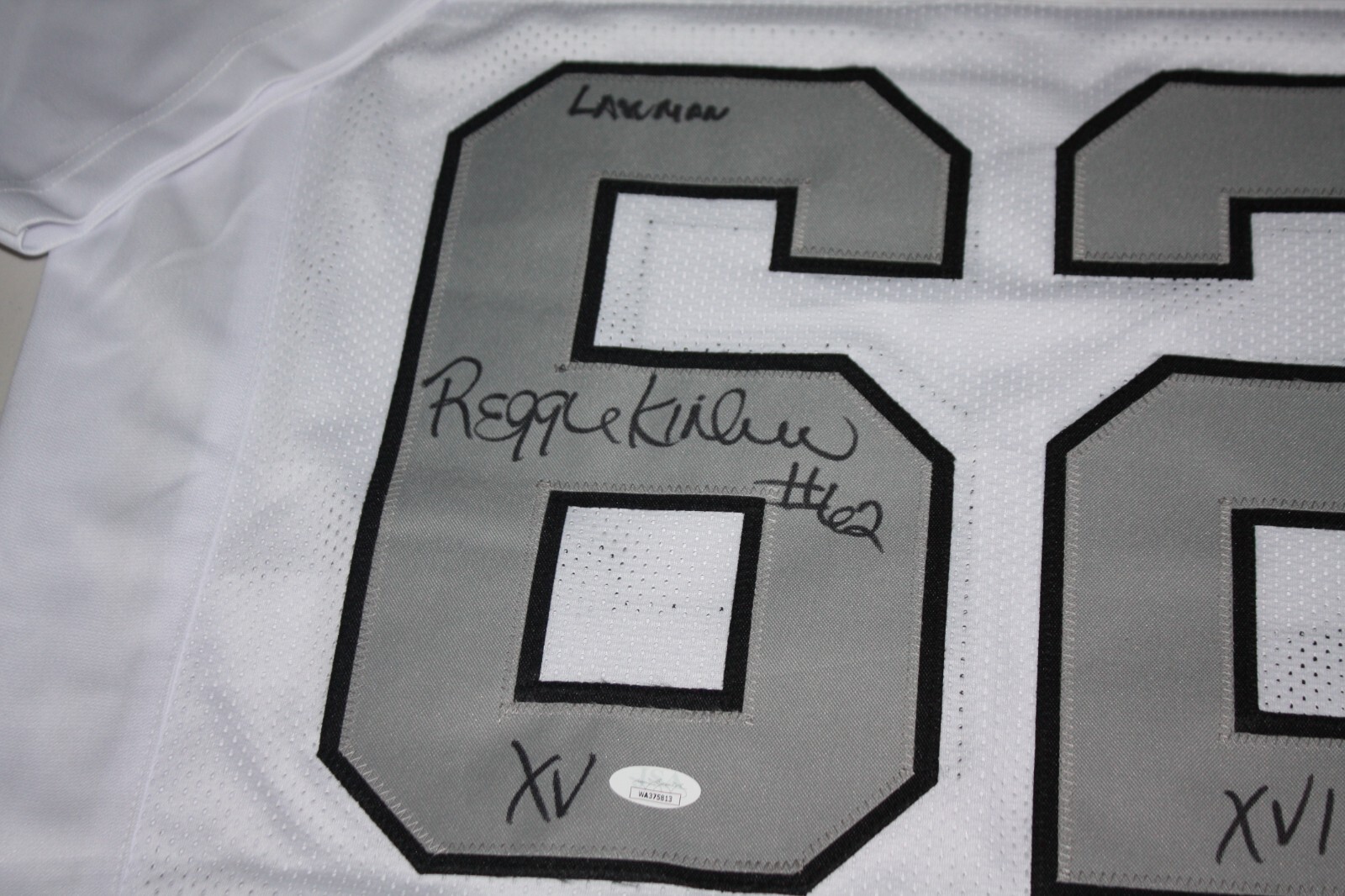 OAKLAND RAIDERS REGGIE KINLAW #62 SIGNED RUSH JERSEY SB XV SBXVIII ...